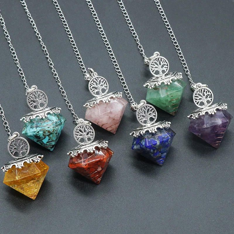 Natural Crystal Dowsing Reiki Life Tree 6 Faceted Diamond Shape ...