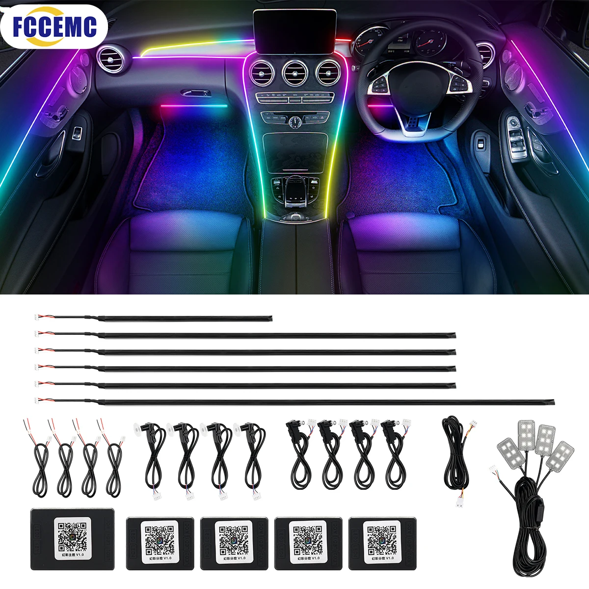 18-in-1-64-Color-RGB-Symphony-Car-Ambient-Light-APP-Control-Interior ...