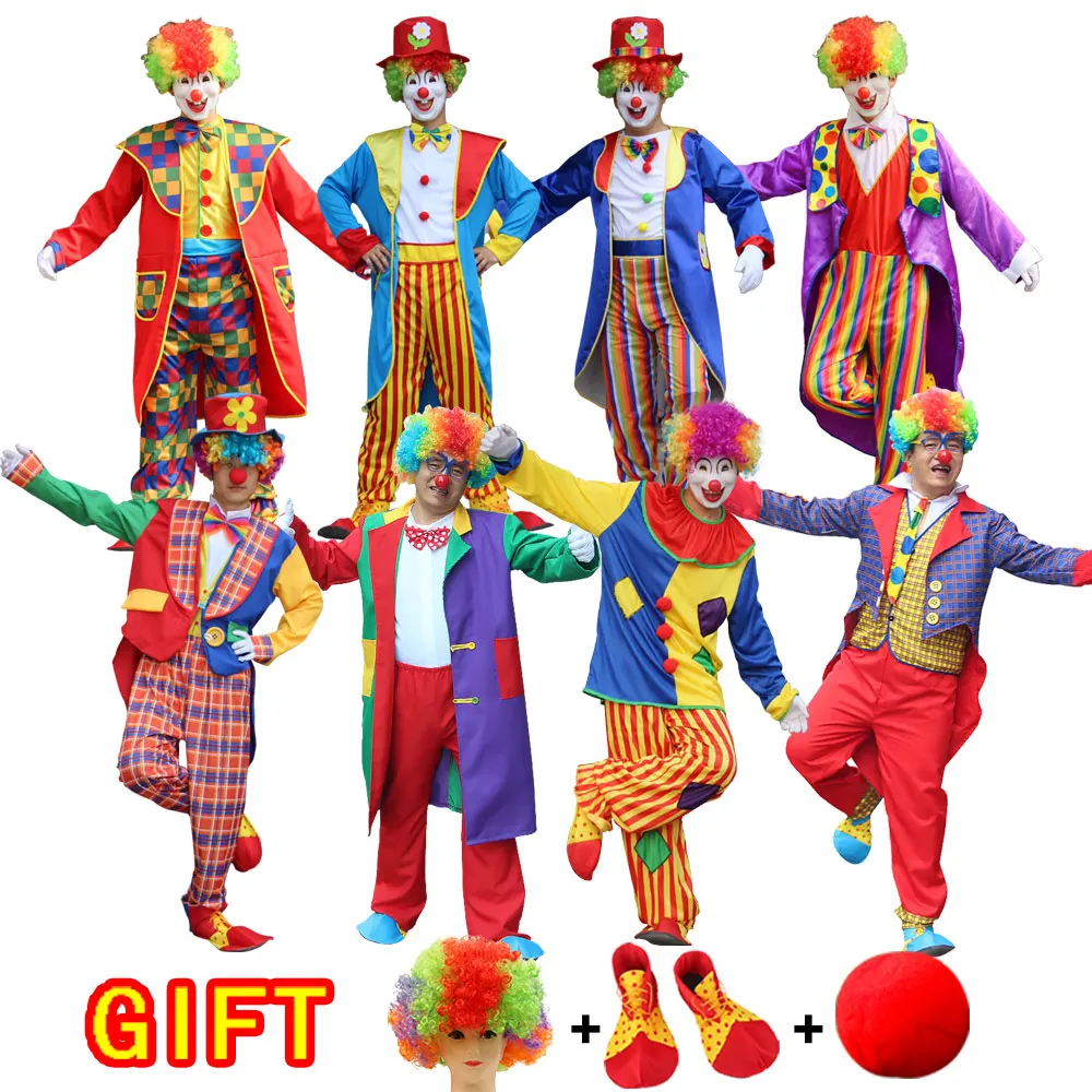 Halloween Adult Men Circus Clown Costume With Shoes Wig Nose Haunted halloween-adult-men-circus-clown-costume-with-shoes-wig-nose-haunted
