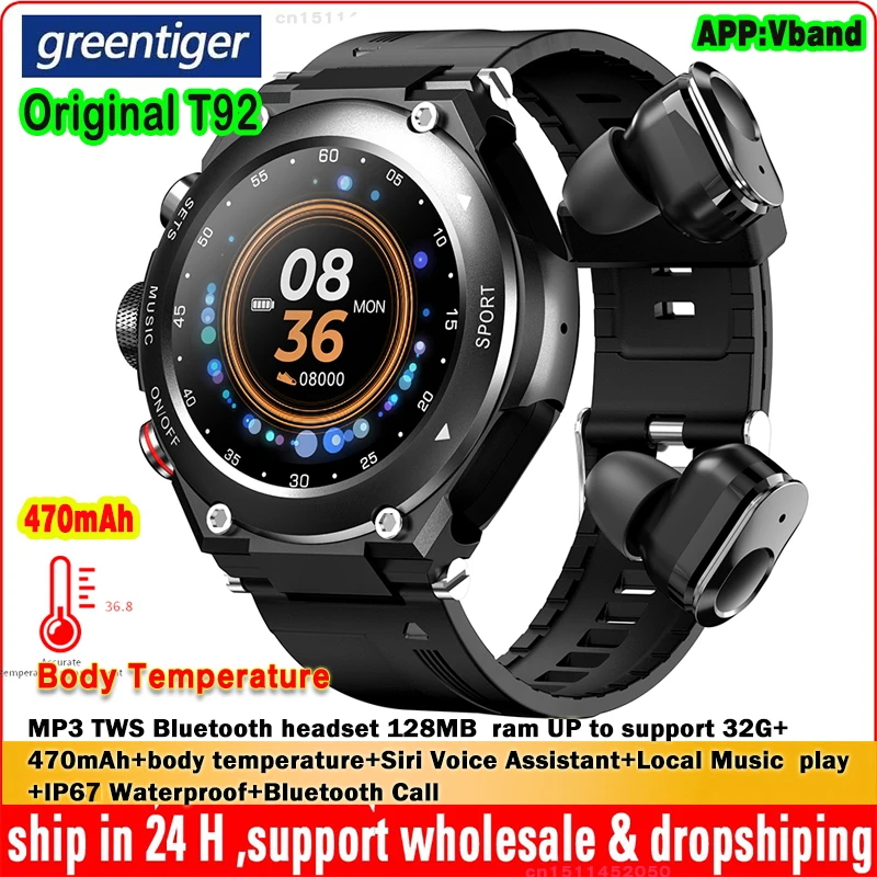 Reloj inteligente T92 Original para hombre, dispositivo con auriculares ...