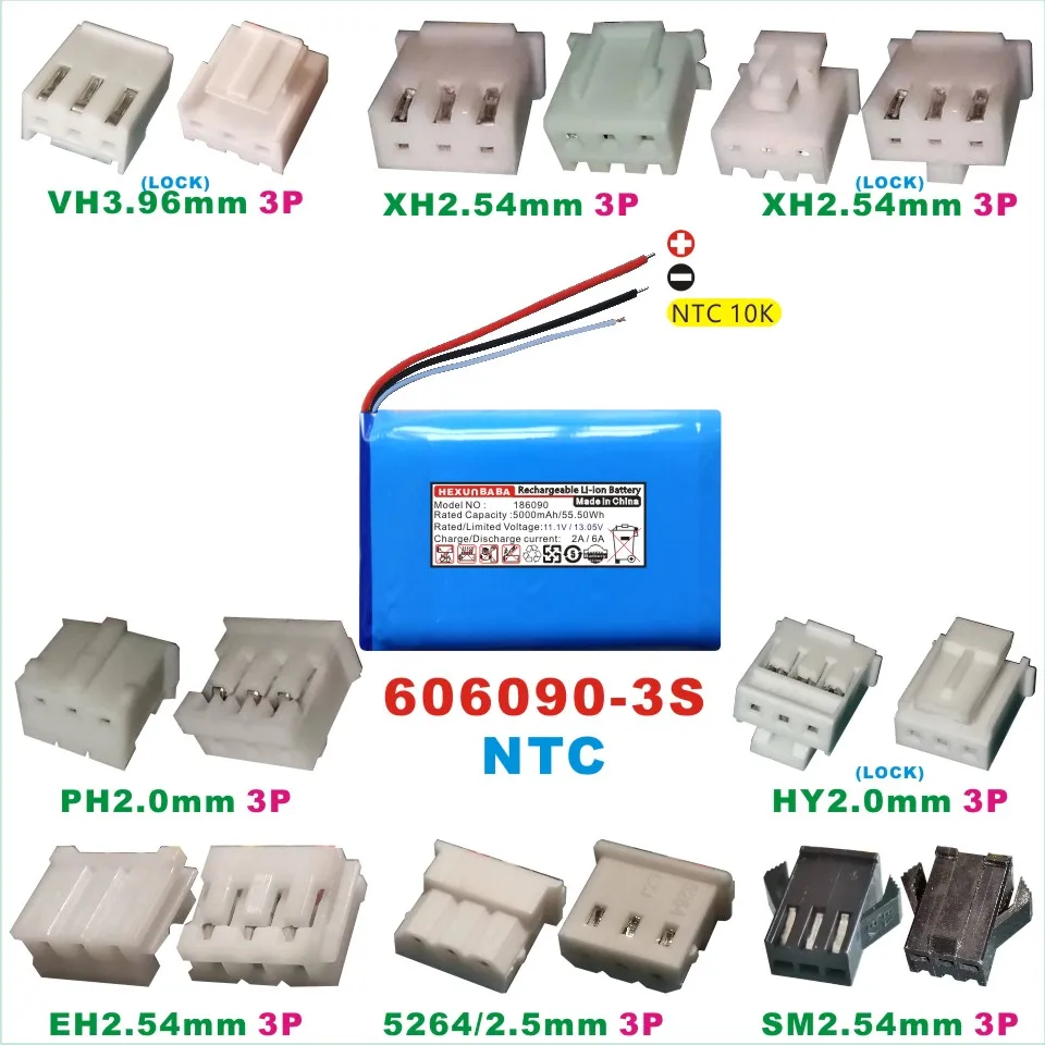 606090-3S-NTC-11-1V-5000mAh-186090-Li-Ion-Battery-for-USDX-USDR-SDR ...