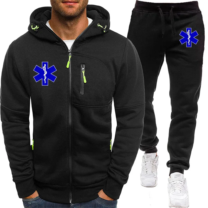 EMT emergency ambulance Hooded jacket + sweatpants Hip hop men's suit ...