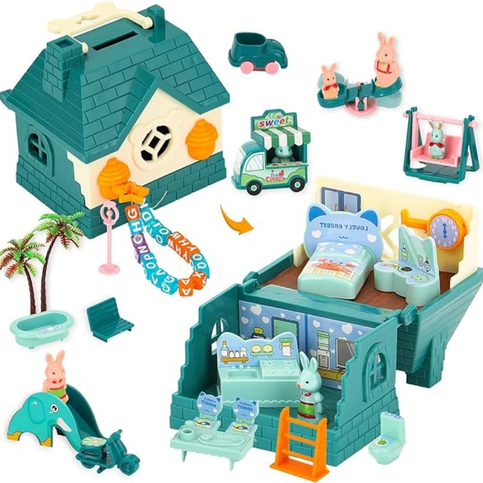 Cute-Plastic-Rabbit-Toy-for-Kids-32Pcs-Foldable-Bunny-House-Figurine ...