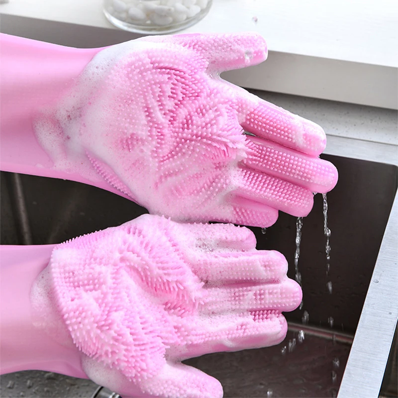 1Pair-Dishwashing-Cleaning-Gloves-Silicone-Rubber-Sponge-Glove ...