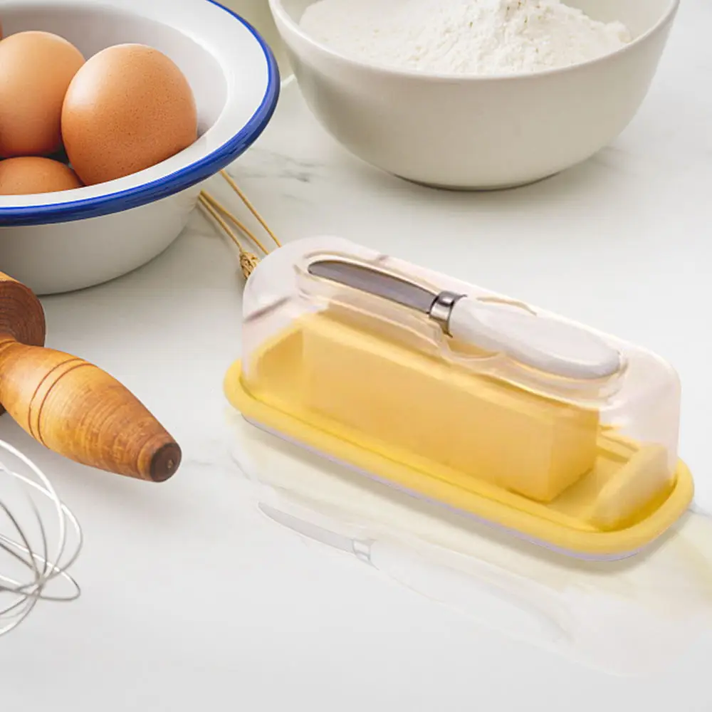 Square-Butter-Dish-with-Knife-and-Lid-Airtight-Fresh-Butter-Box-Easy-to ...