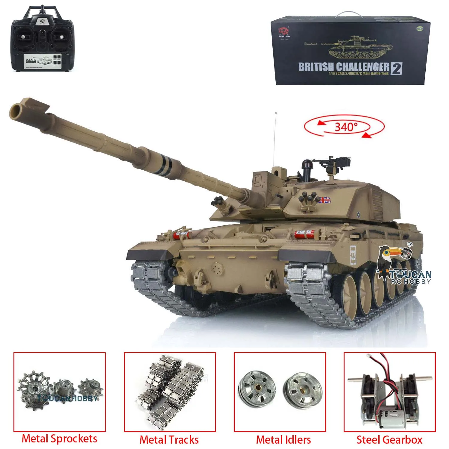 Heng Long 1/16 Scale 7.0 RC Tank Upgraded Challenger II RTR 3908 Metal ...