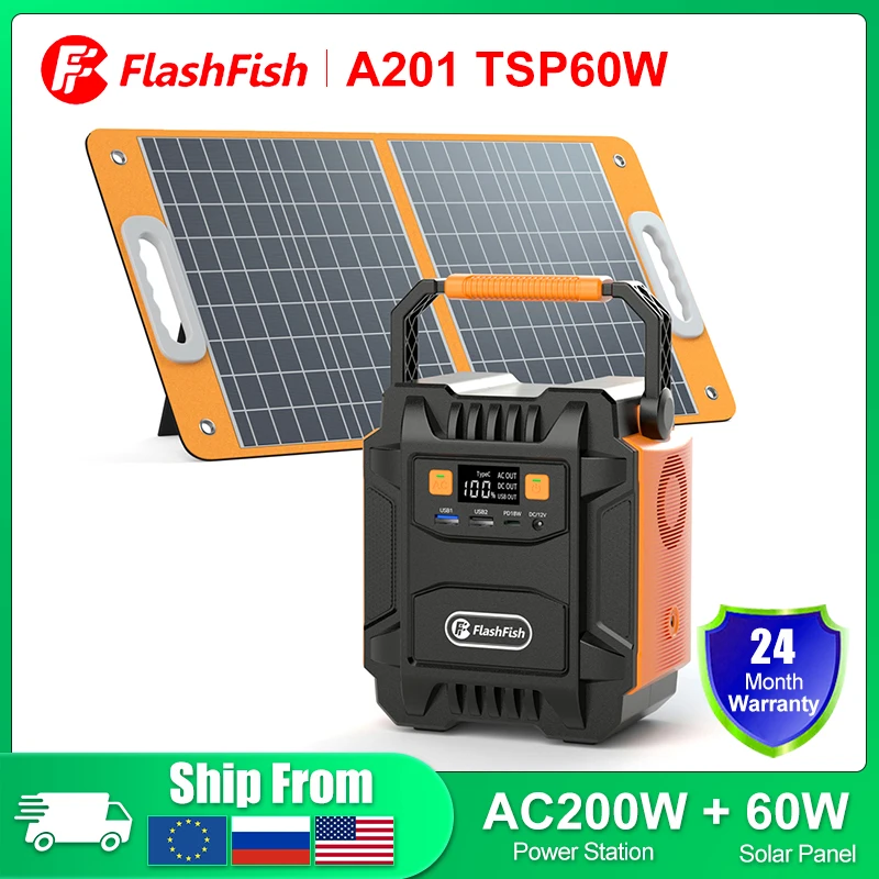 Flashfish-200W-Portable-Power-Station-With-18V-60W-Solar-Panel-172Wh-110-240V-Lithium-ion ...