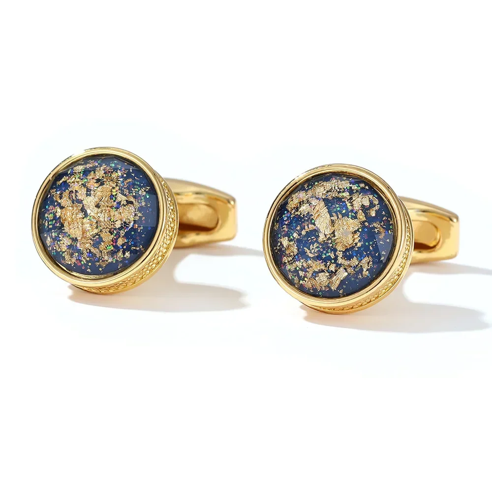 Men-s-Cufflinks-New-Luxury-Colorful-Pattern-Round-Golden-French-Shirts ...