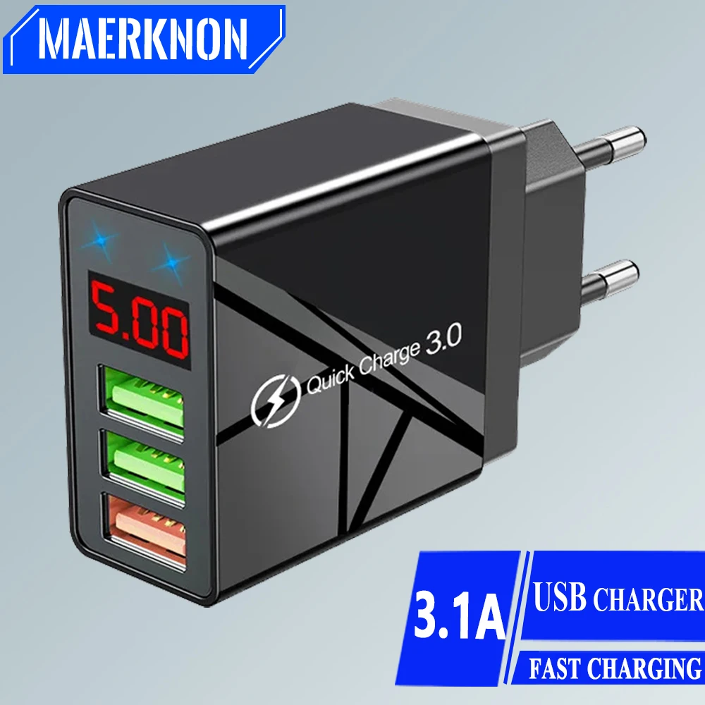 Muti 3 Ports USB Charger 3.1A Digital Display Mobile Phone Adapter ...