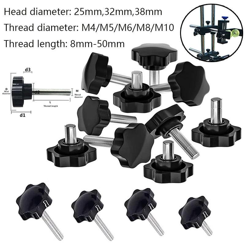 5pcs-10pcs-Hex-Star-Knob-Male-Thread-Clamp-Knob-Screws-M4-M5-M6-M8-M10 ...