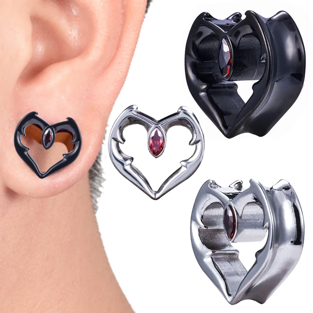 PAIR-Stainless-Steel-Cz-Heart-Ear-Gauges-Flesh-Tunnels-Plugs-Punk-Heart ...