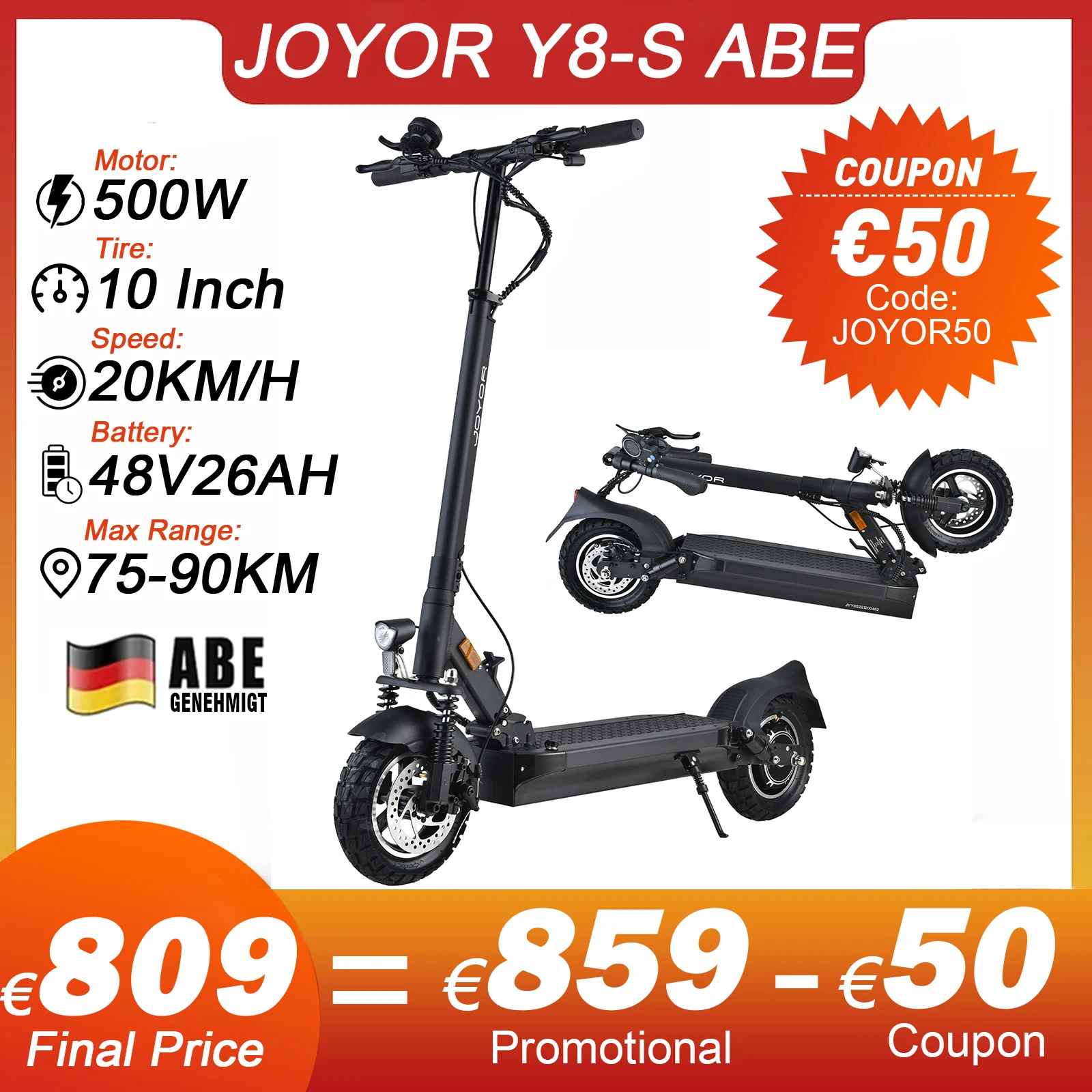 JOYOR-Y8-S-ABE-Elektroroller-500W-Leistungsstarker-Motor-10-90KM ...