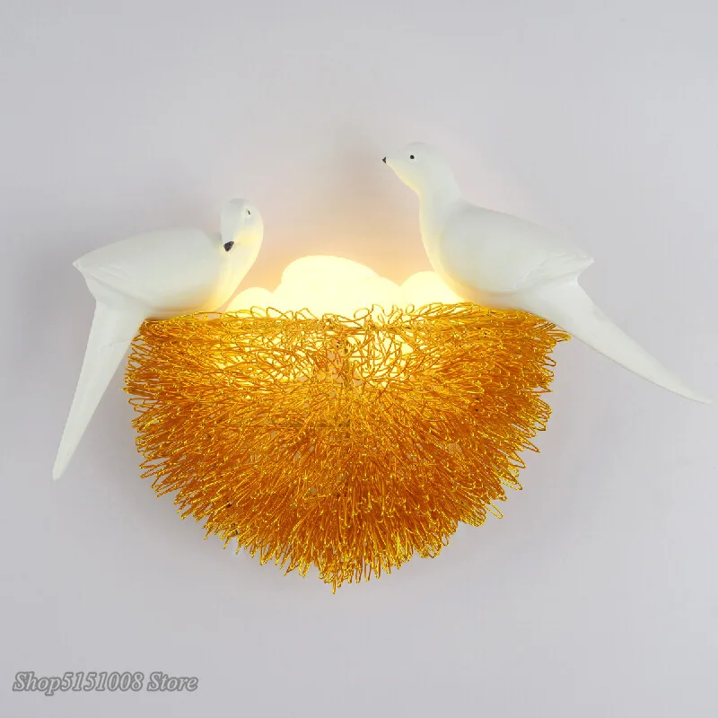 Gold Bird Nest Led Wall Lamp Modern Home Decoration Beside Lamp 3D ...