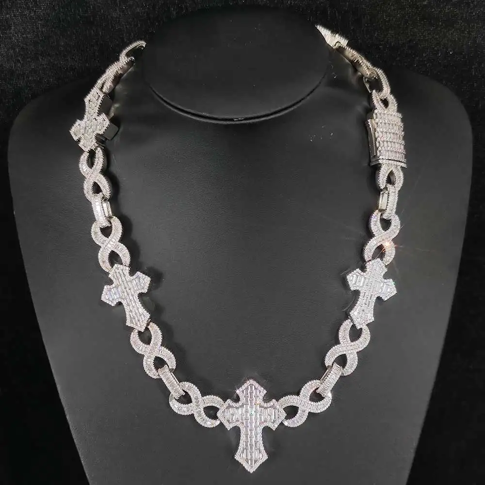 Custom-Hip-Hop-cross-Infinite-Necklace-Jewelry-White-Gold-Plated-Silver ...
