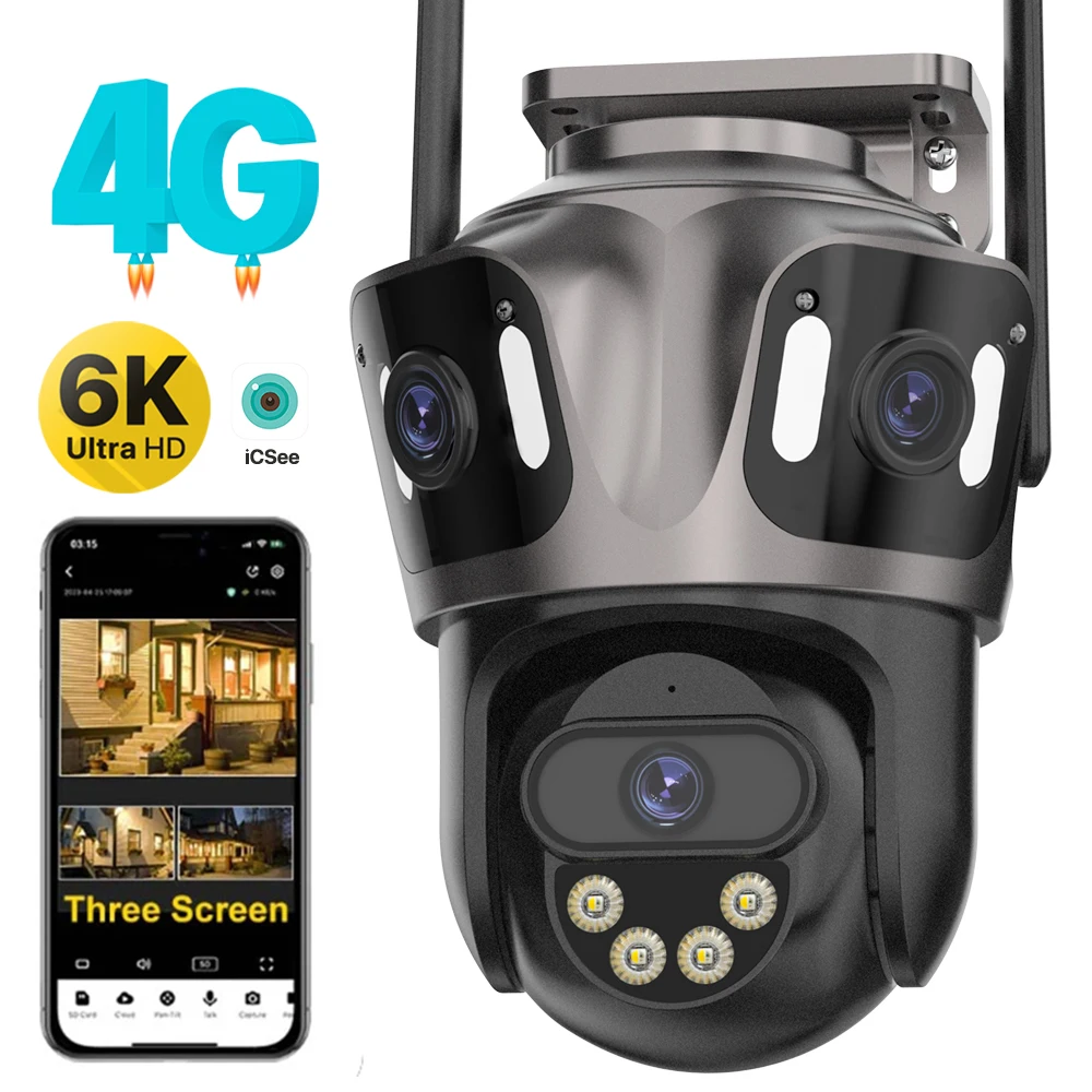 Three-Lens-Three-Screen-4G-Sim-Card-IP-Camera-6K-Video-Surveillance-4K ...