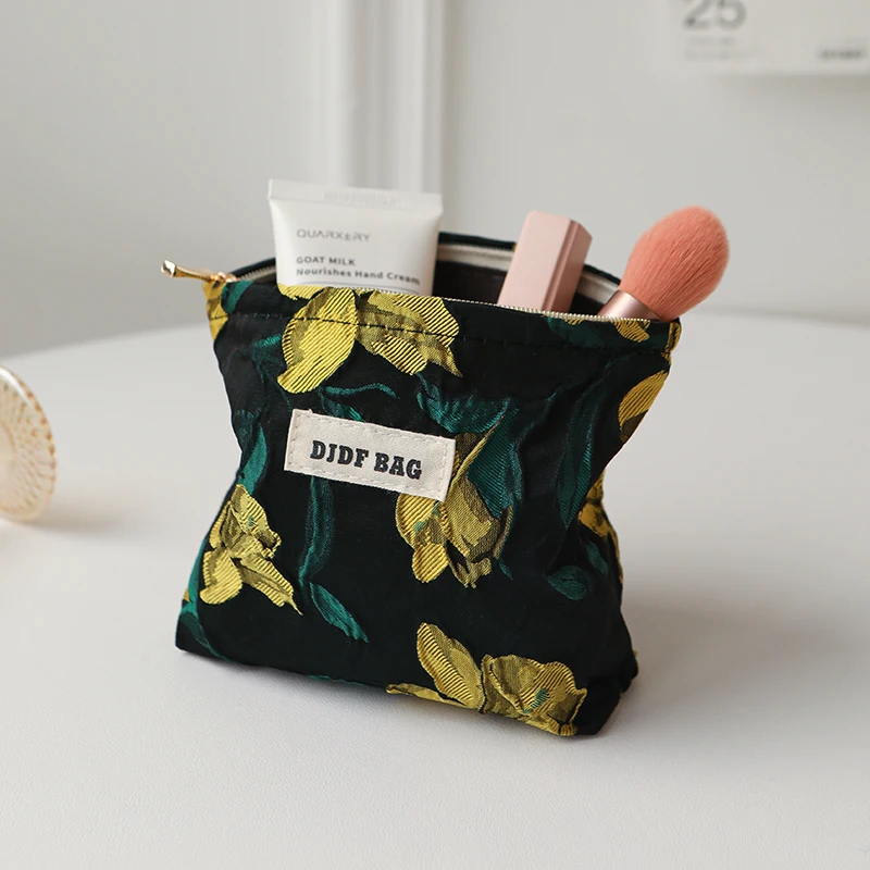DJDF-Yellow-Flowers-Women-s-Small-Makeup-Bag-Canvas-Zipper-Portable ...