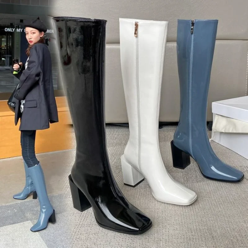 Square-Head-Thigh-high-Boots-Autumn-Winter-New-Patent-Leather-Knee-High ...