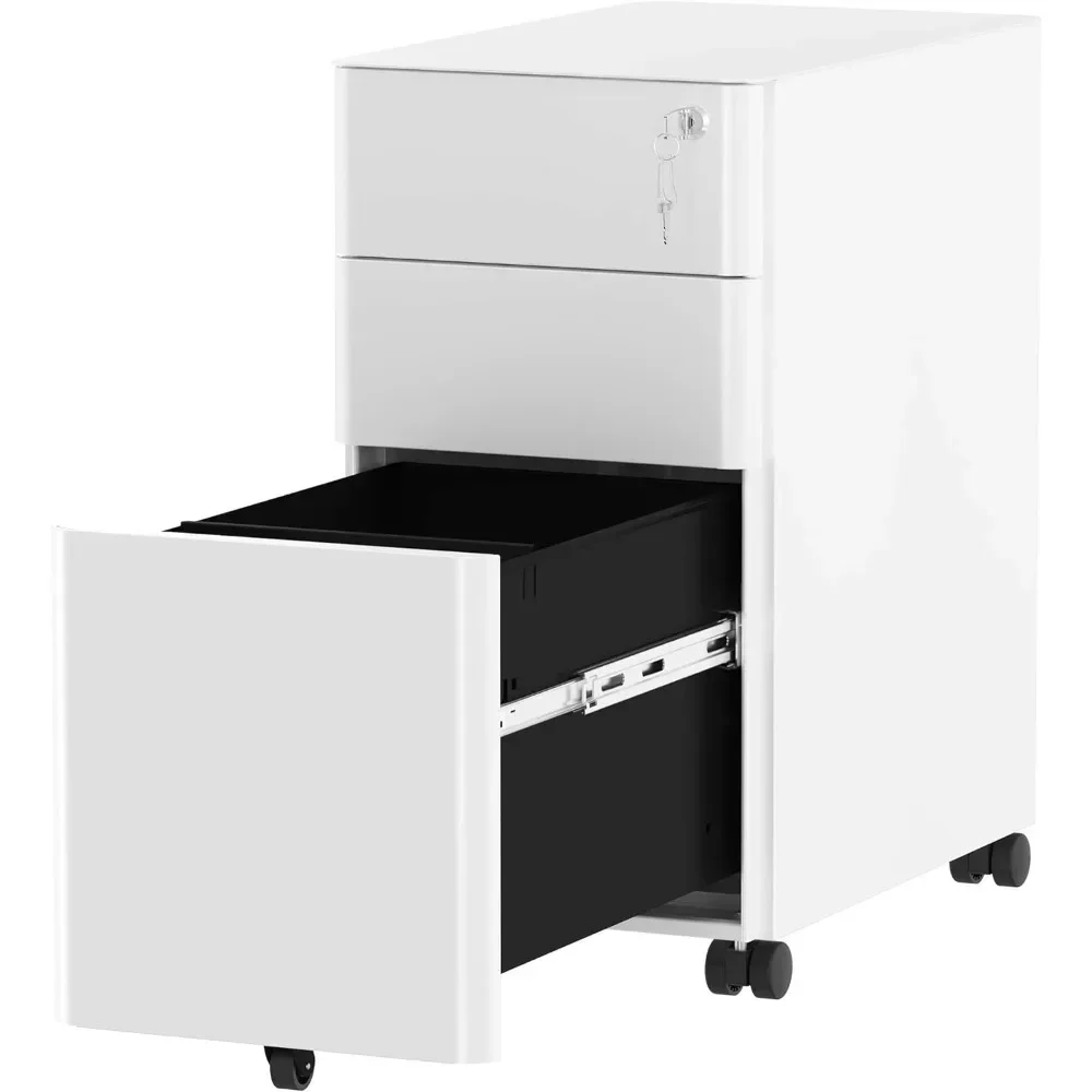 3-Drawer-Slim-File-Cabinet-with-Lock-Mobile-Metal-Office-Storage-Filing ...