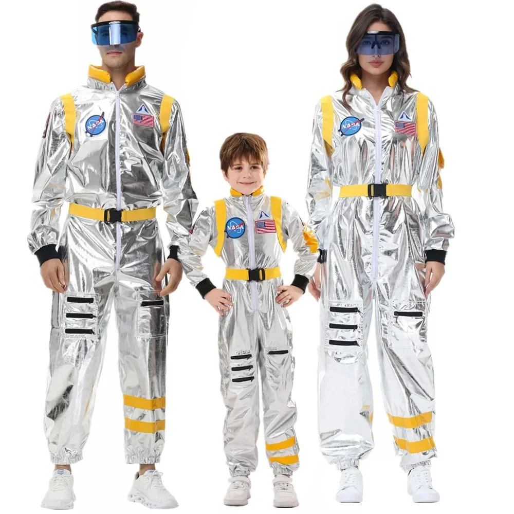 Adult-Children-Astronaut-Costume-Silver-Spaceman-Men-Women-Space-Suit ...