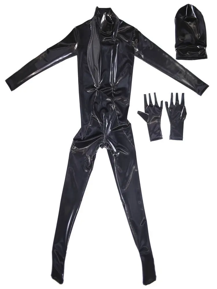 Wet Look Shiny Elastic PU Leather Bodystocking Tights Cosplay Zentai ...