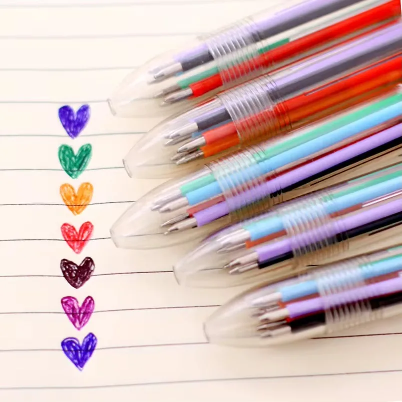 50 pcs/lot Ballpoint Pens Colorful six Colors Cute Flexible Ball Pen ...