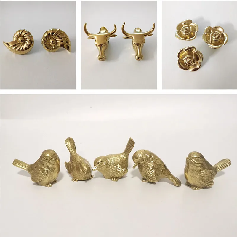 Gold Furniture Handle Door Knobs Solid Brass Bull Head Bird Handles for ...