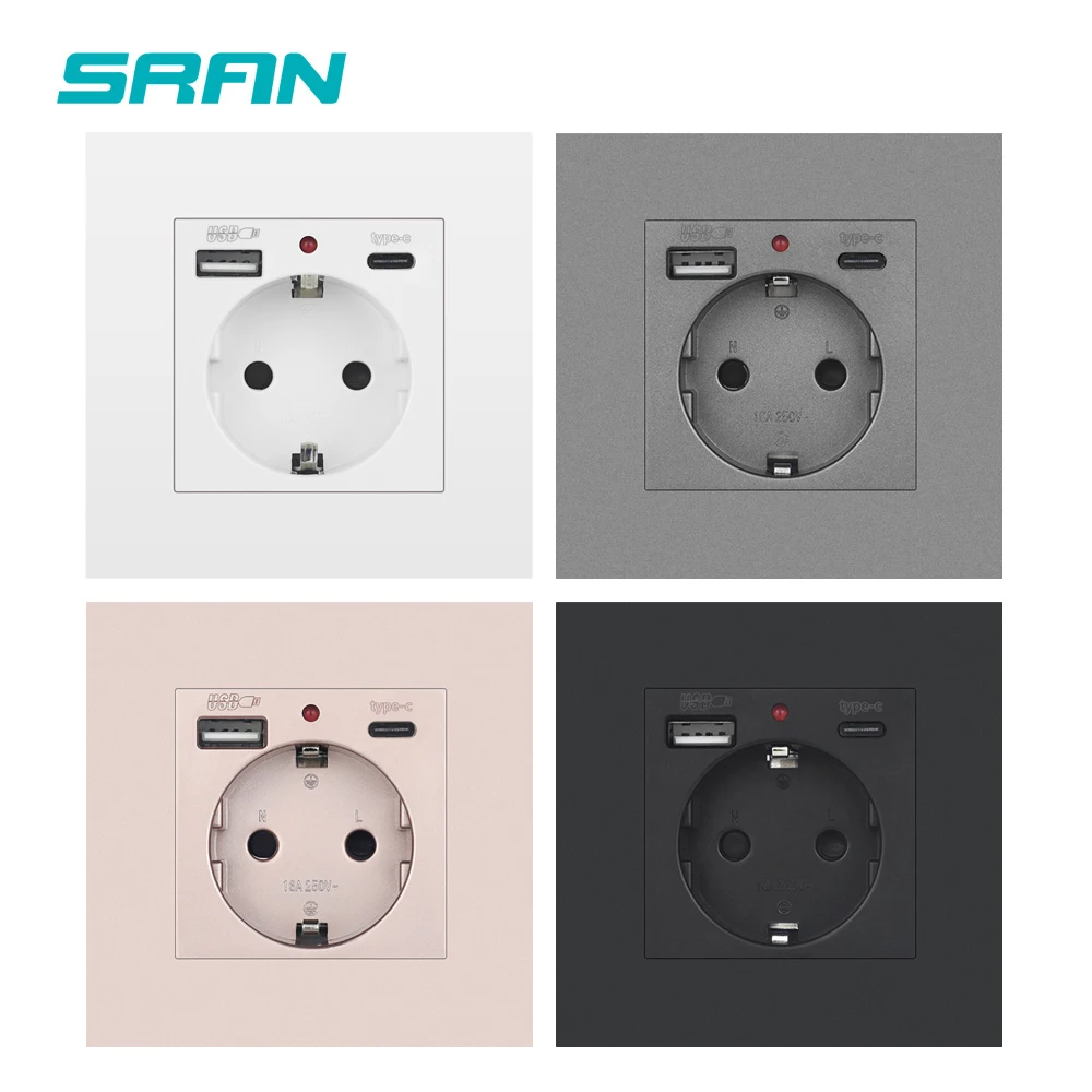 SRAN-EU-socket-with-usb-c-charging-port-86-86mm-PC-flame-retardant ...