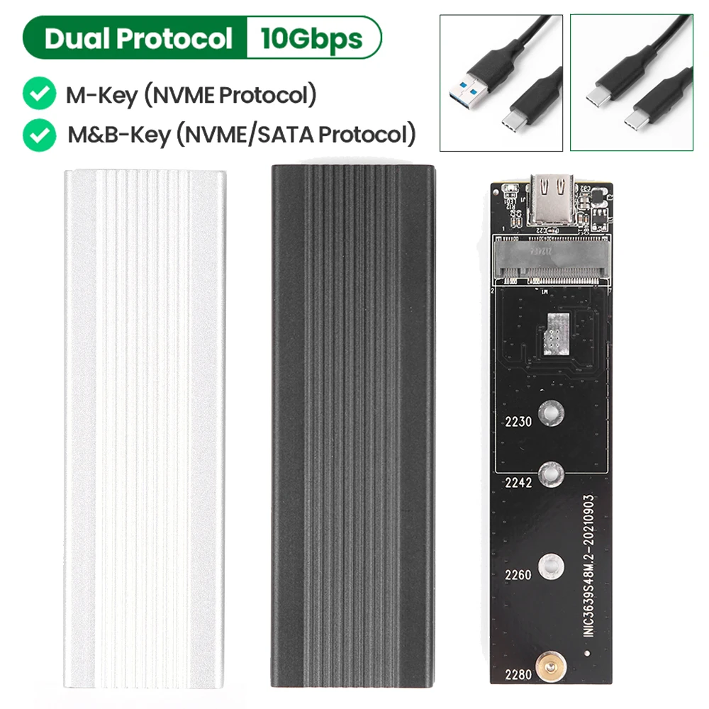 Dual Protocol M2 Nvme/ngff Sata Ssd Case 10gbps M.2 To Usb 3.1 Hard Drive Enclosure For Nvme ...