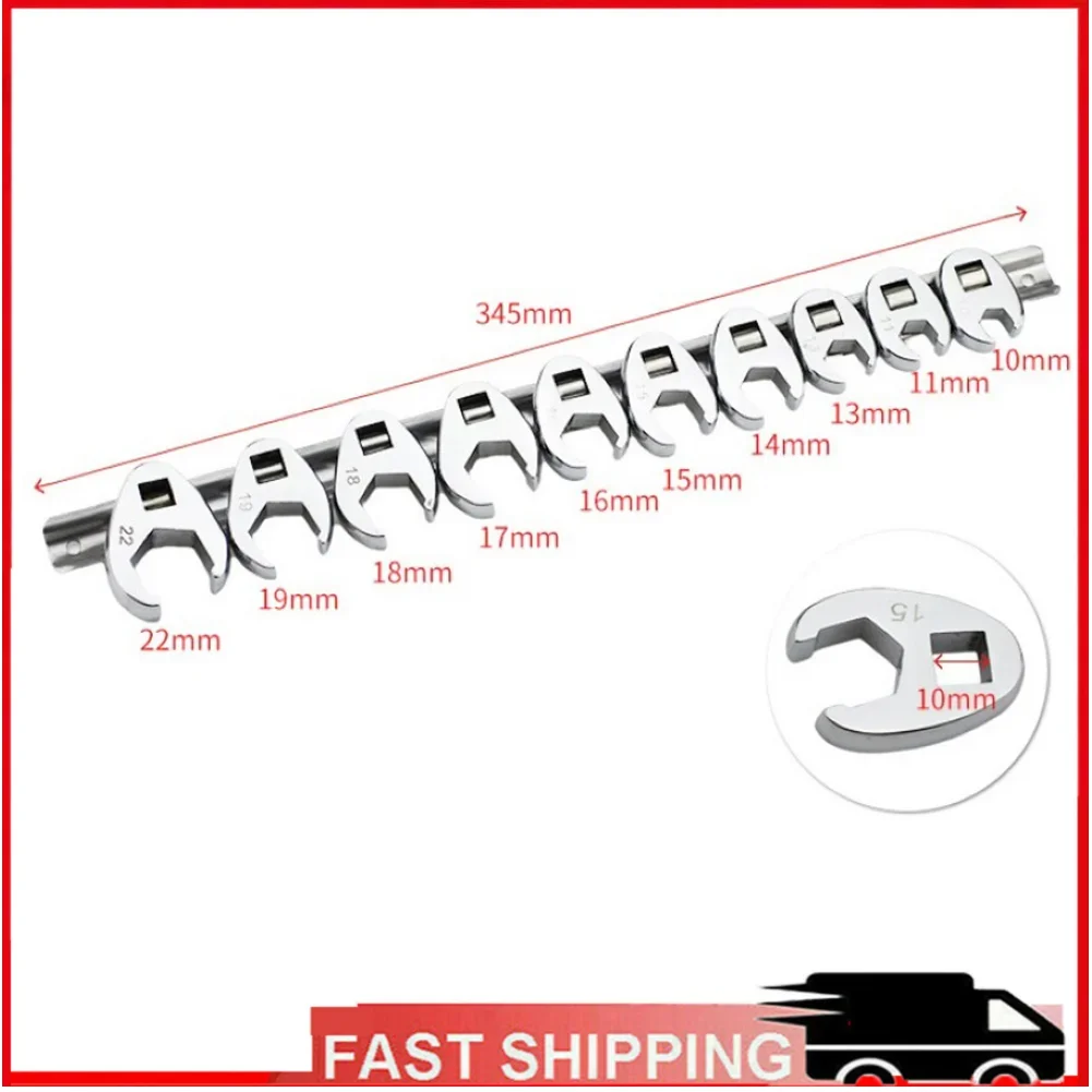 10PCS 3/8 Inch Drive Crowfoot Wrench Set 10 To 22mm Metric Chrome ...