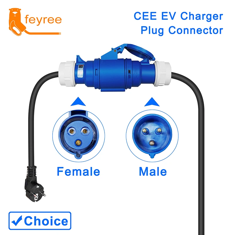 feyree-EV-Charger-CEE-Female-Plug-3-Pins-Adapter-Waterproof-Connection ...