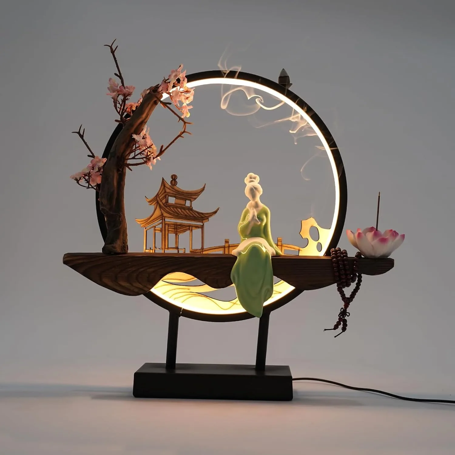 Backflow Incense Holder with Adjustable Led Light Chinese Style Ceramic ...