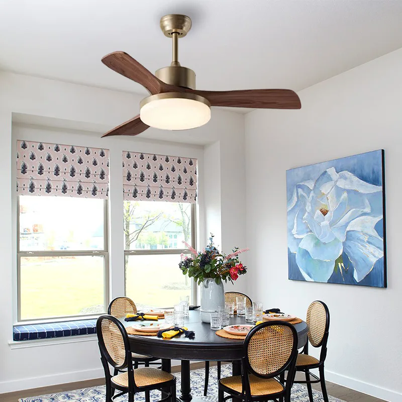 Nordic-Bronze-LED-Fan-Light-Full-Spectrum-Solid-Wood-Dining-Fan-Light ...