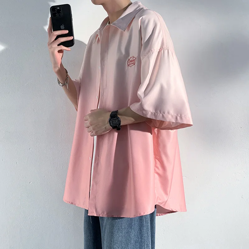 Men-s-Gradient-Three-Quarter-Sleeve-Pink-Shirts-Short-Sleeve-Thin-Ice ...