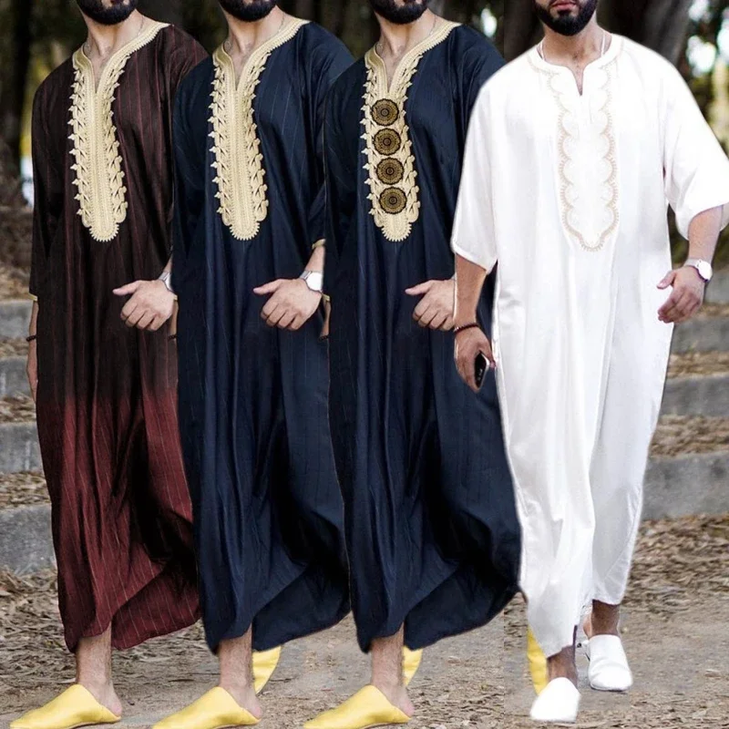 Muslim-Men-Jubba-Thobe-Kaftans-Dress-Ramadan-Printed-Dishdasha-Robe-Arab-Loose-Long-Blouse-Gown ...