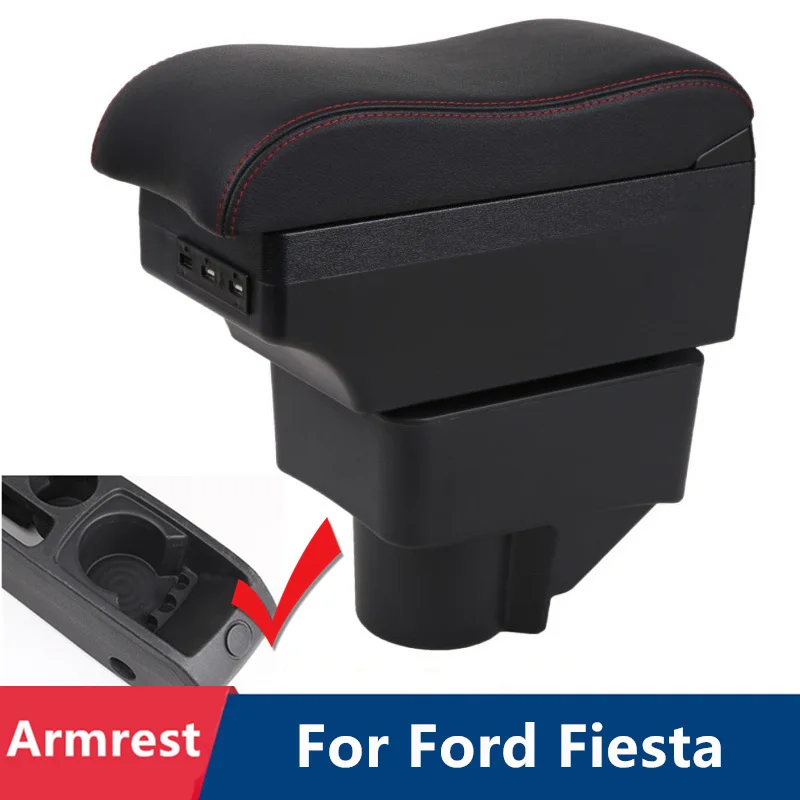 Armrest-Box-for-Ford-Fiesta-Leather-Arm-Rest-Center-Console-Storage-USB ...