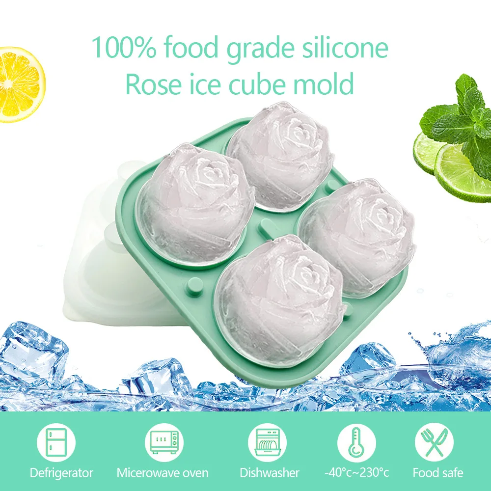 Ice Cube Trays Silicone Rose Ice Cube Moulds Food Grade Ice Molds 4 ...