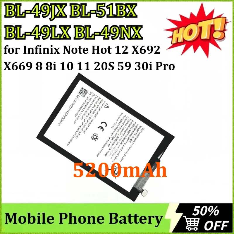 BL-49JX BL-51BX BL-49LX BL-49NX Battery New for Infinix Note Hot 12 ...