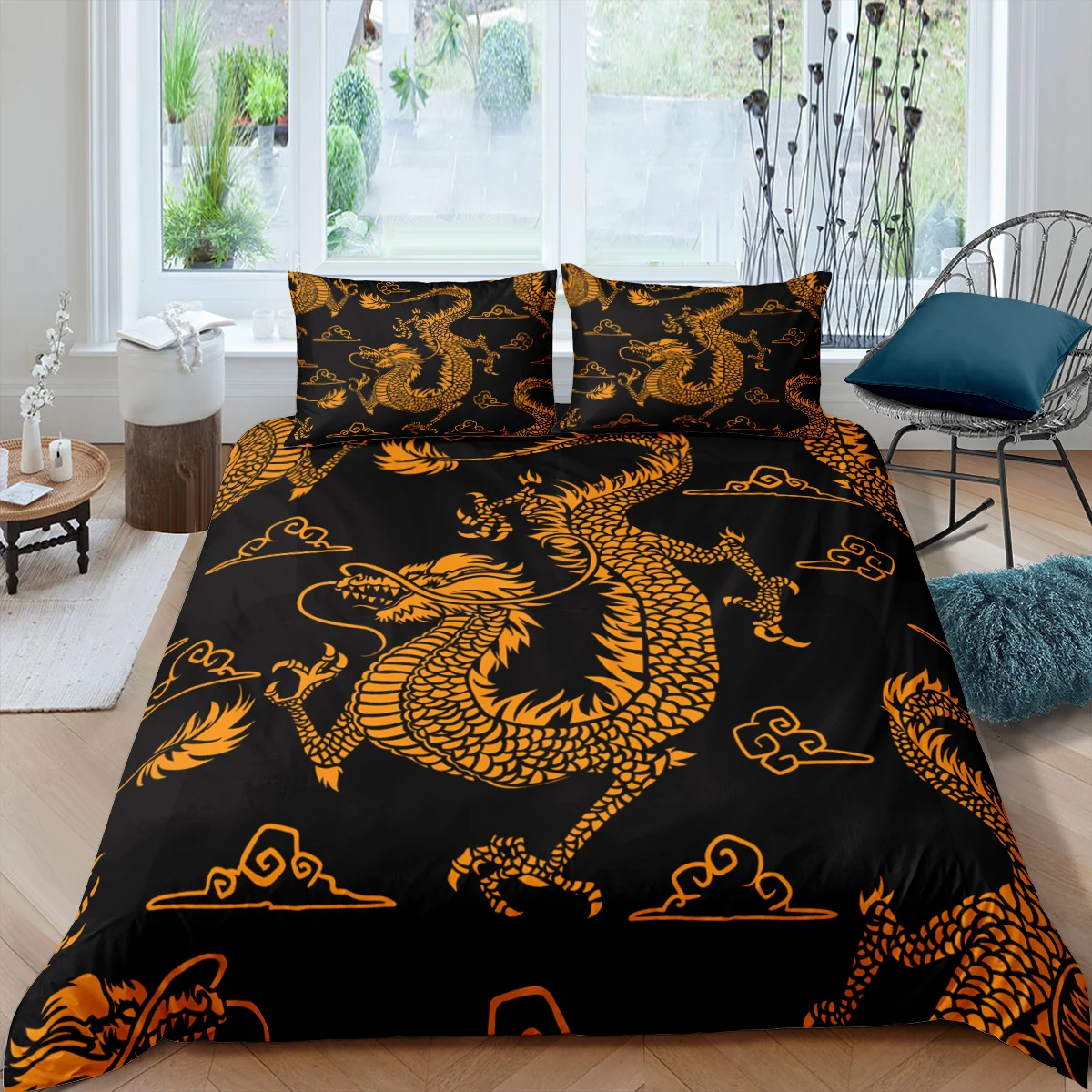 Chinese-Traditional-Dragon-King-Queen-Duvet-Cover-Animal-Bedding-Set ...