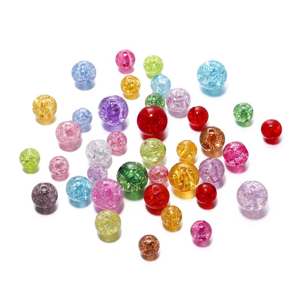 20/30Pcs 8/12mm Colorful Cracked Round Acrylic Beads Ice Cracked Spacer ...