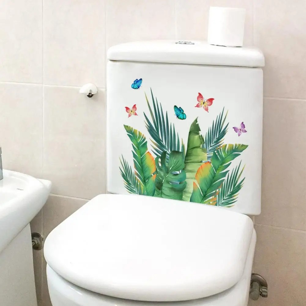 Pvc-Toilet-Sticker-Green-Plant-Butterflies-Toilet-Sticker-Removable ...