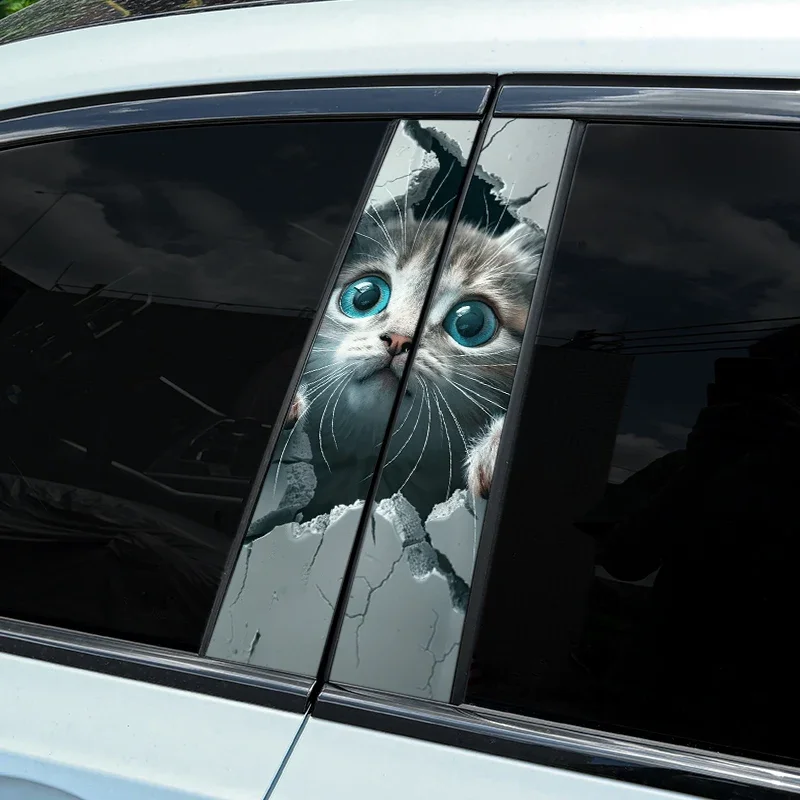 1-2pcs-3D-Crack-Cat-Car-Stickers-for-Auto-B-pillar-Vinyl-Decals ...