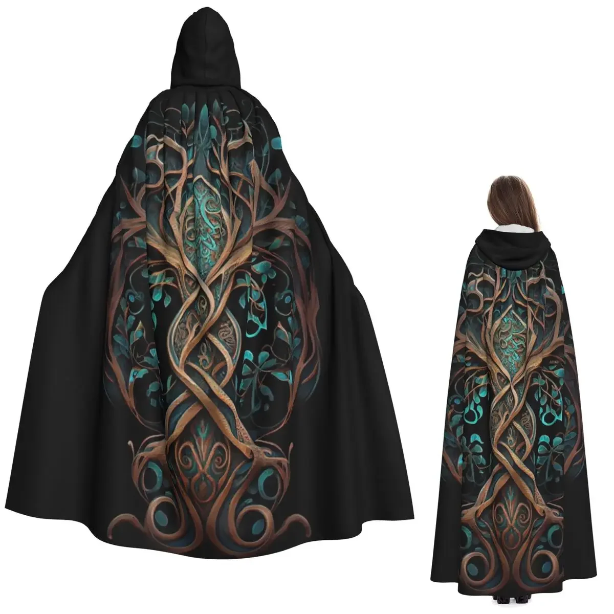 Biblical World Tree Of Life Long Hooded Cloak Witch Medieval Costume ...