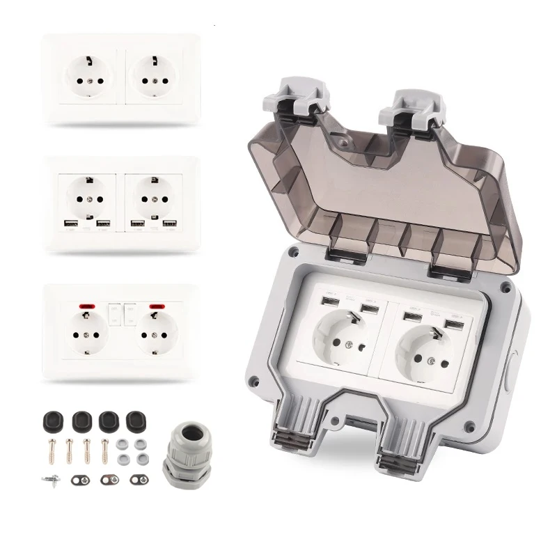 Ip66 padrão alemão da ue doublle tomada interruptor de alimentação com ...