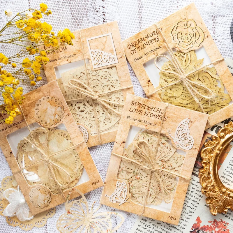 16-Sheet Vintage Hollow-Out Material Paper, Intricate Retro Cutout ...
