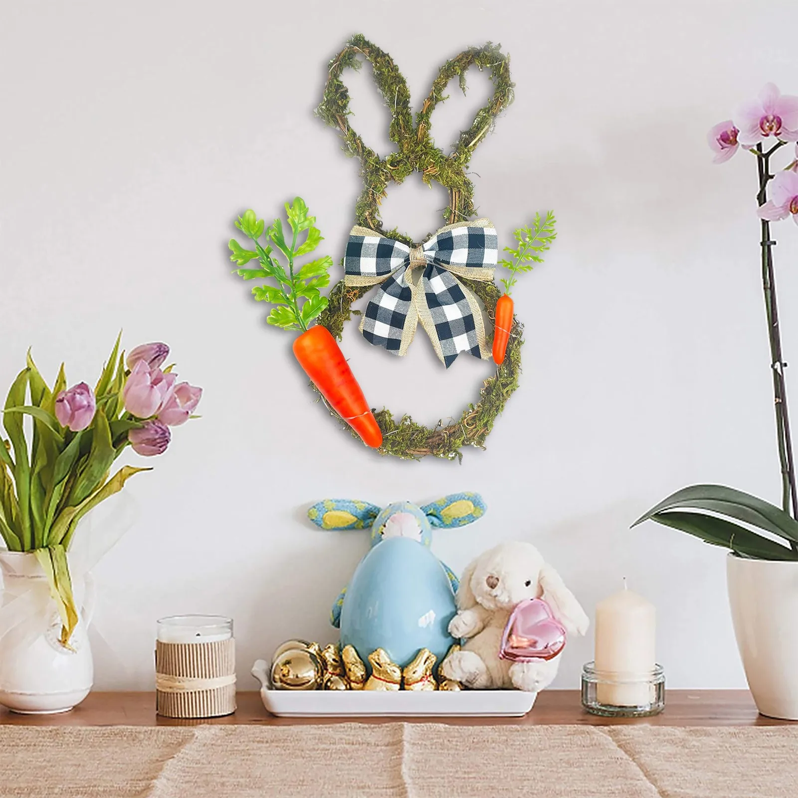 Corona de conejo de Pascua para decoración del hogar, corona de ratán ...