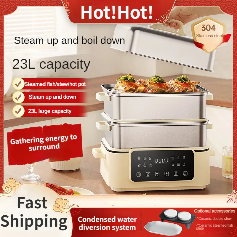 220V-Stainless-Steel-Electric-Food-Steamer-3-Layers-Steaming-Pot-Multi ...