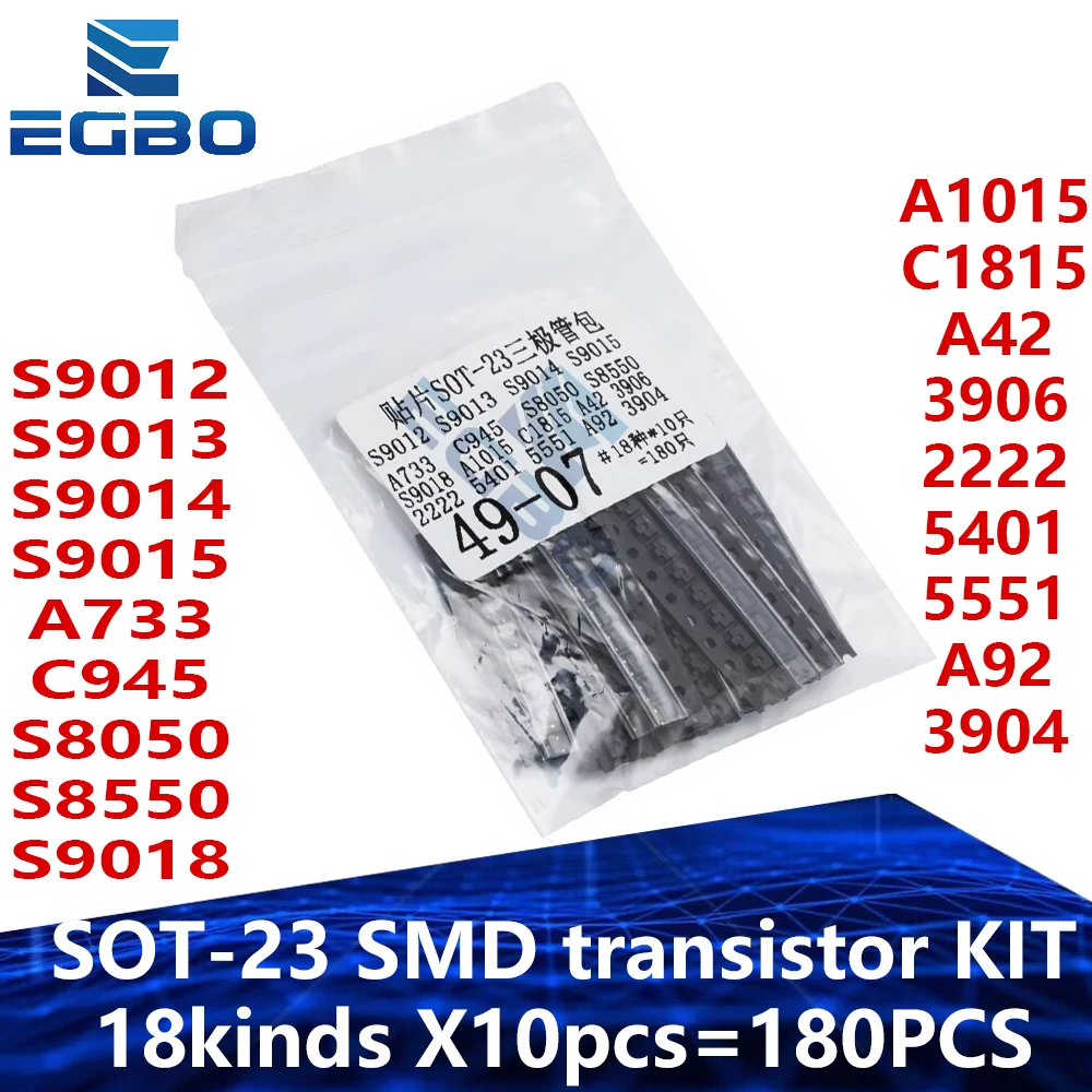 18 kinds X10pcs=180PCS SOT-23 SMD transistor KIT S9013 S9014 S9015 ...