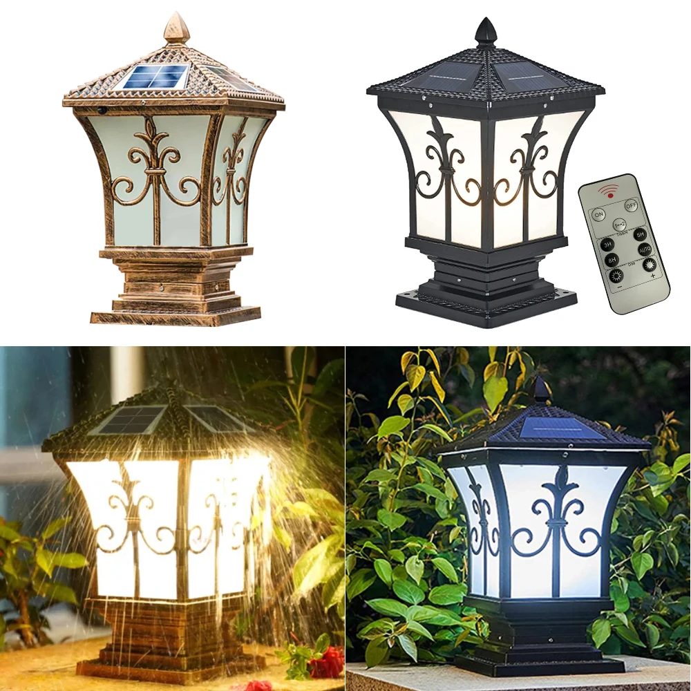 LED-Solar-Pillar-Light-Remote-Control-Retro-Lantern-Waterproof-Outdoor ...