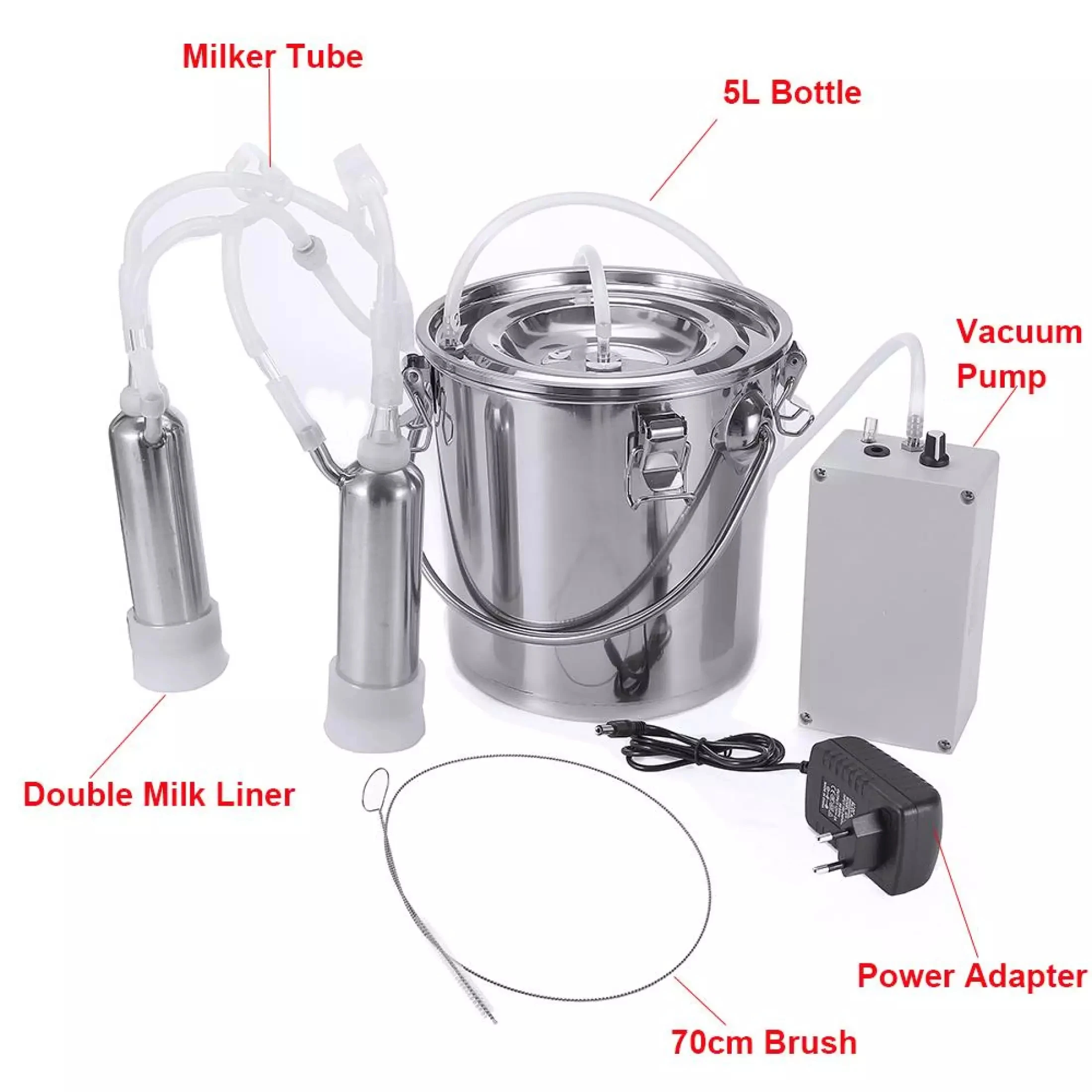 220v 5L Electric Stainless Barrel Milking Machine Farm Cow Goat Milker ...