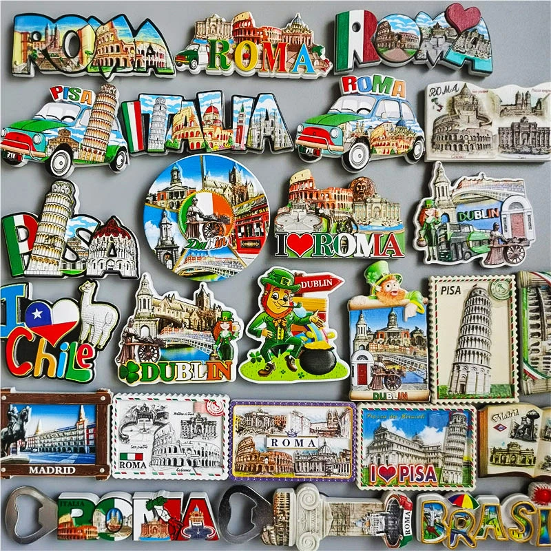 Italy Roma Fridge Magnets Tourist Souvenir Dublin Chile Pisa Brasil 3d ...